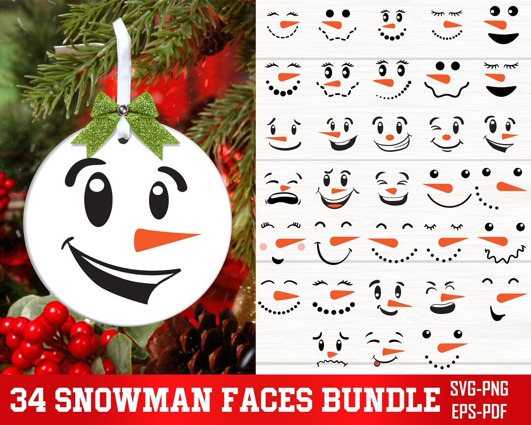 Snowman Faces Svg Bundle, Snowman Svg, Snowman Clipart, Christmas Svg ...