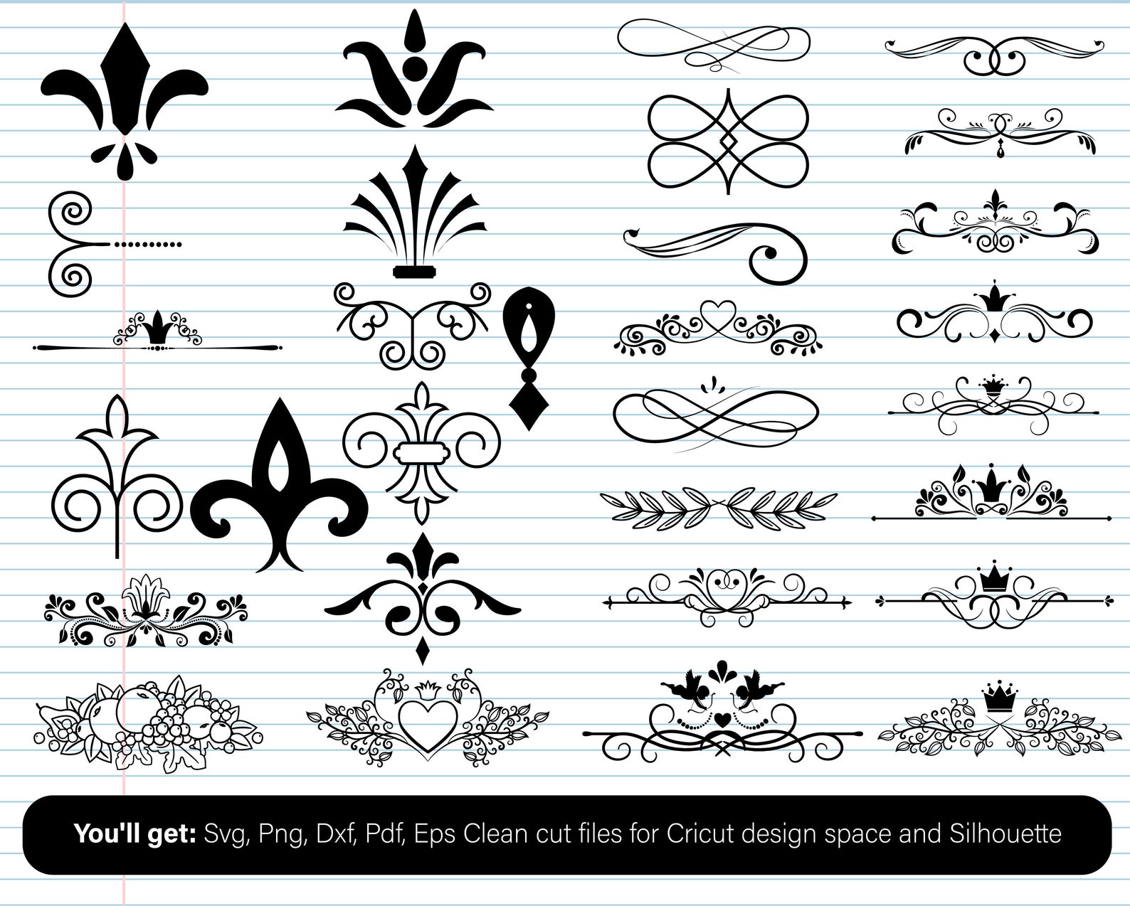 220 Decorative Elements SVG Ornaments Svg Flourishes SVG - Etsy