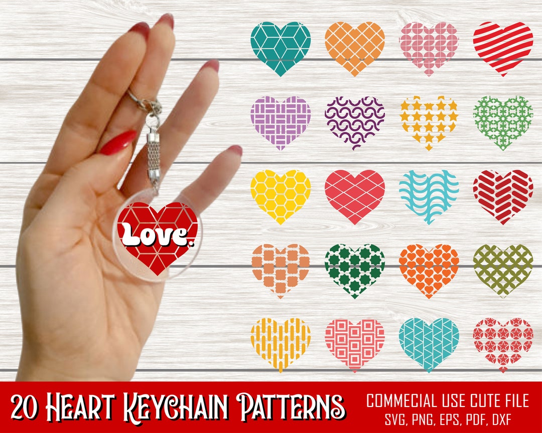 Keychain Svg Bundle, Heart Keychain Patterns Svg, Keychain Svg ...