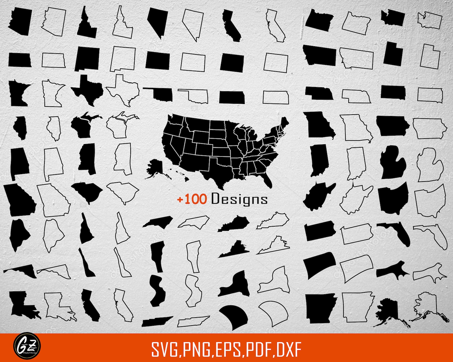 Us States SVG Bundle Outline United States Map Svg File - Etsy