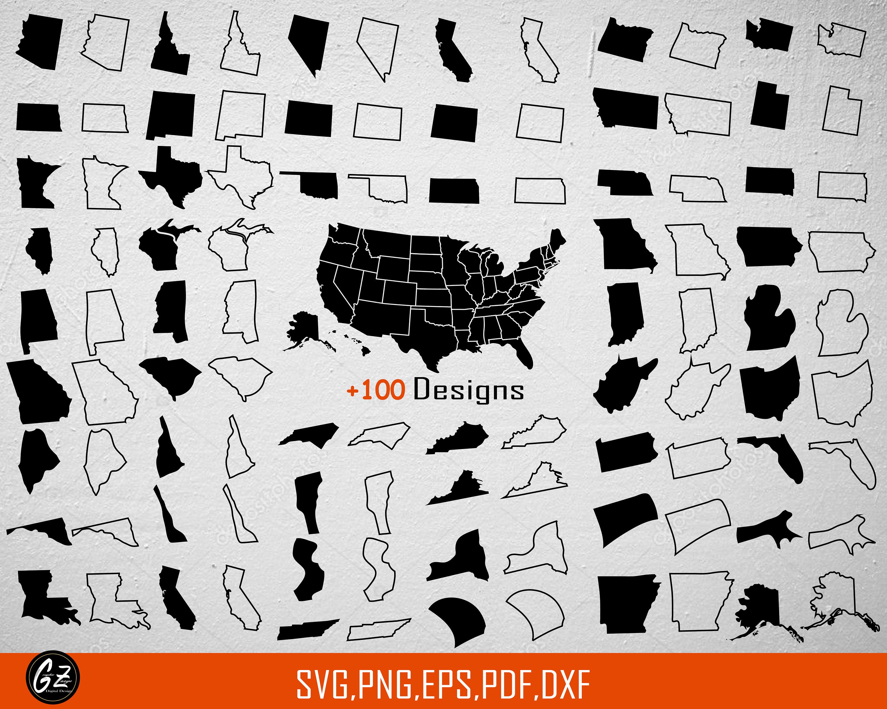 Us States SVG Bundle, Outline United States Map Svg File, State Design ...