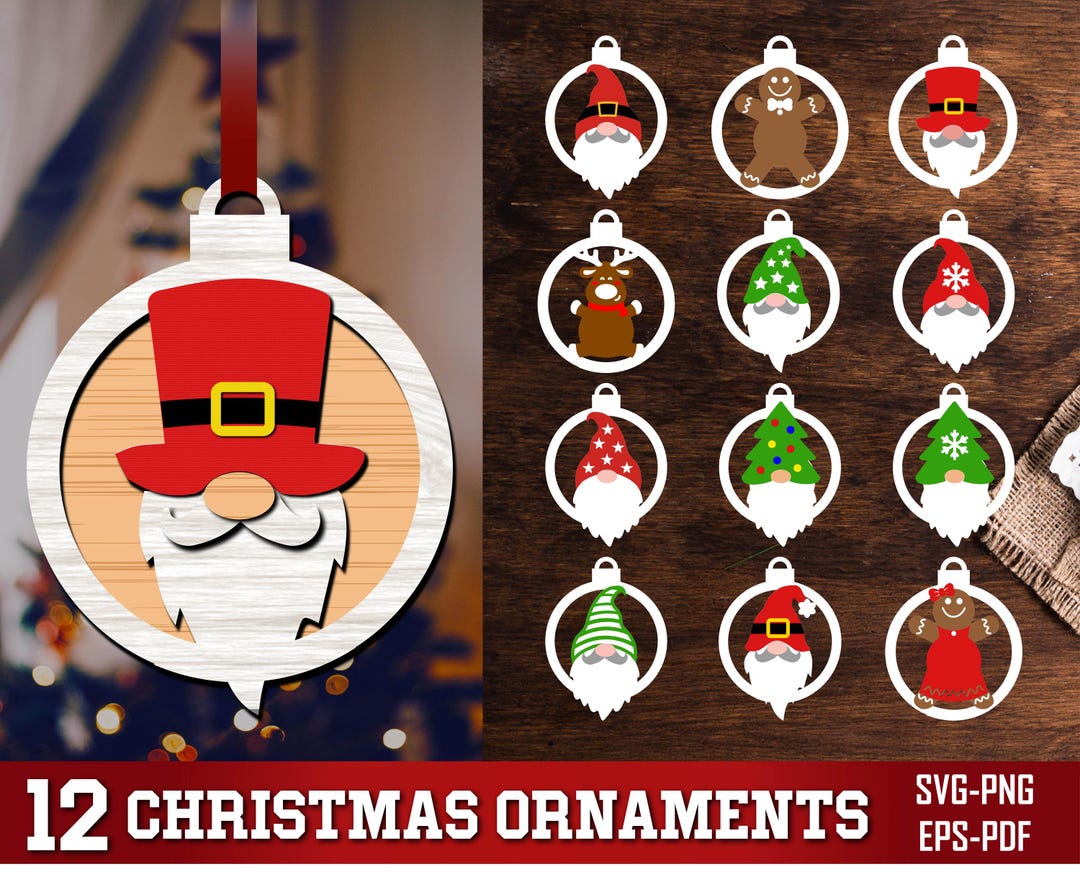 Christmas Ornament SVG Bundle: Santa, Gnome, Reindeer (digital Cut ...