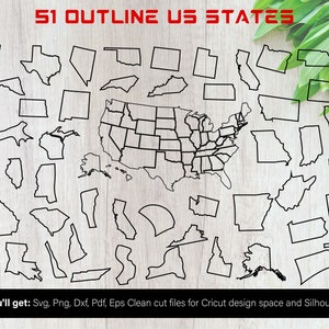 Us States SVG Bundle, Outline United States Map Svg File, State Design ...