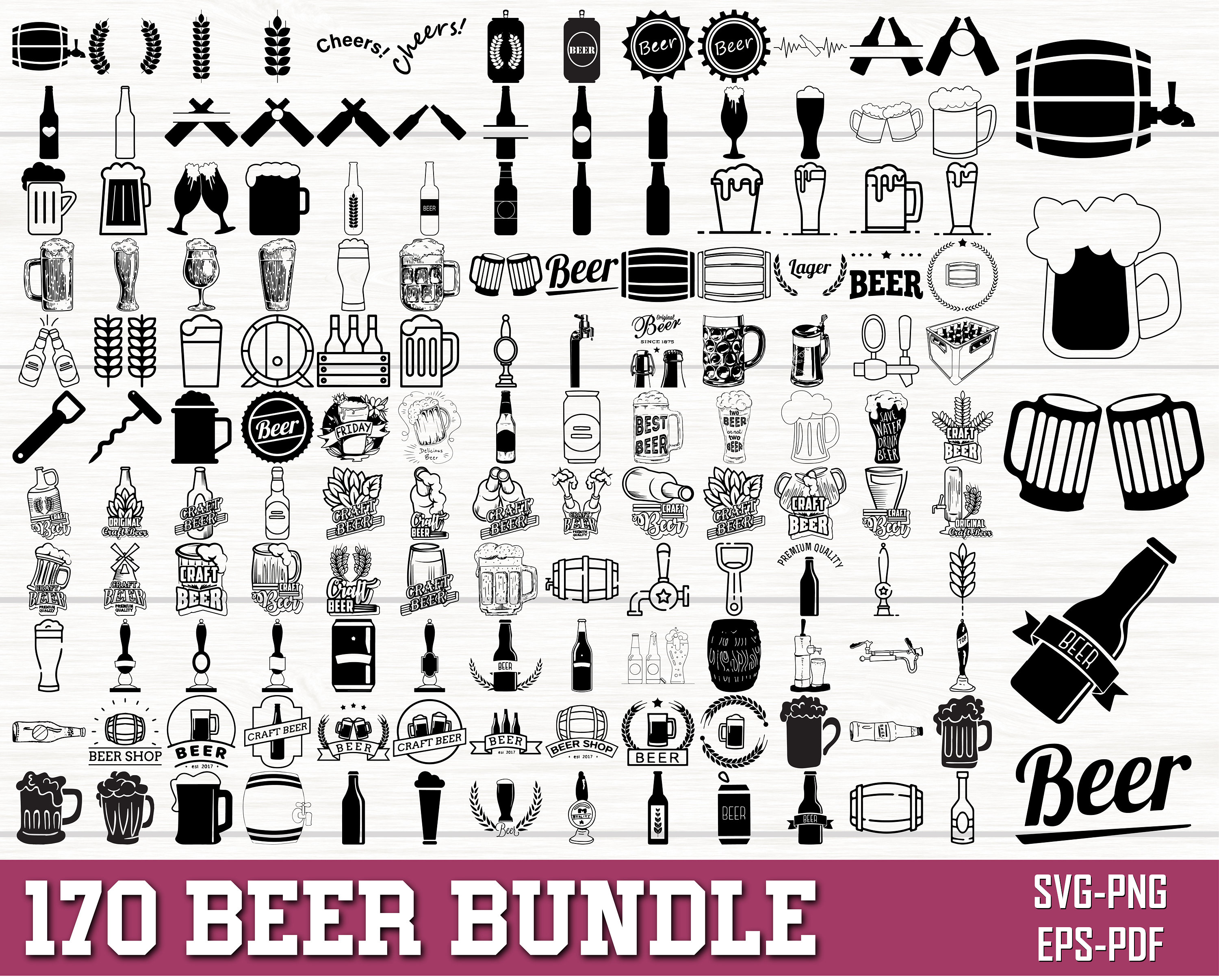 Beer SVG Bundle, Beer Clipart, Beer Bottle Svg, Beer Mugs Svg, Alcohol ...