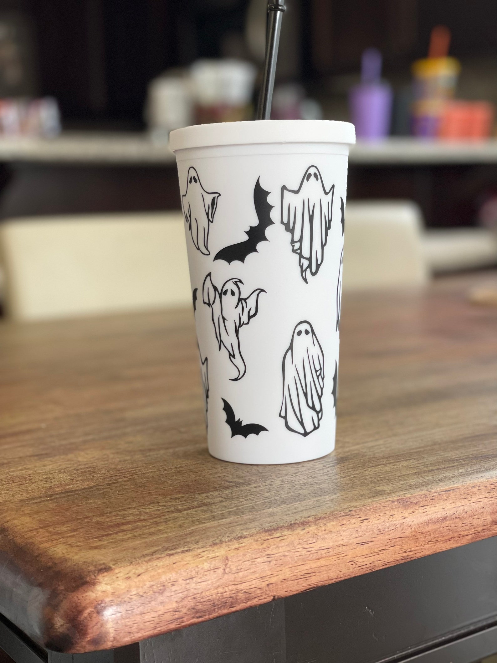White Ghost Cold Cup Bats and Ghosts dark cup Halloween | Etsy