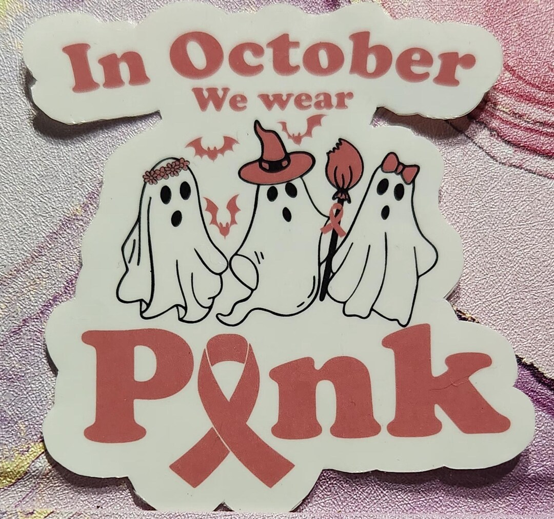 Halloween Ghost Breast Cancer Awareness Sticker. in October We Wear ...