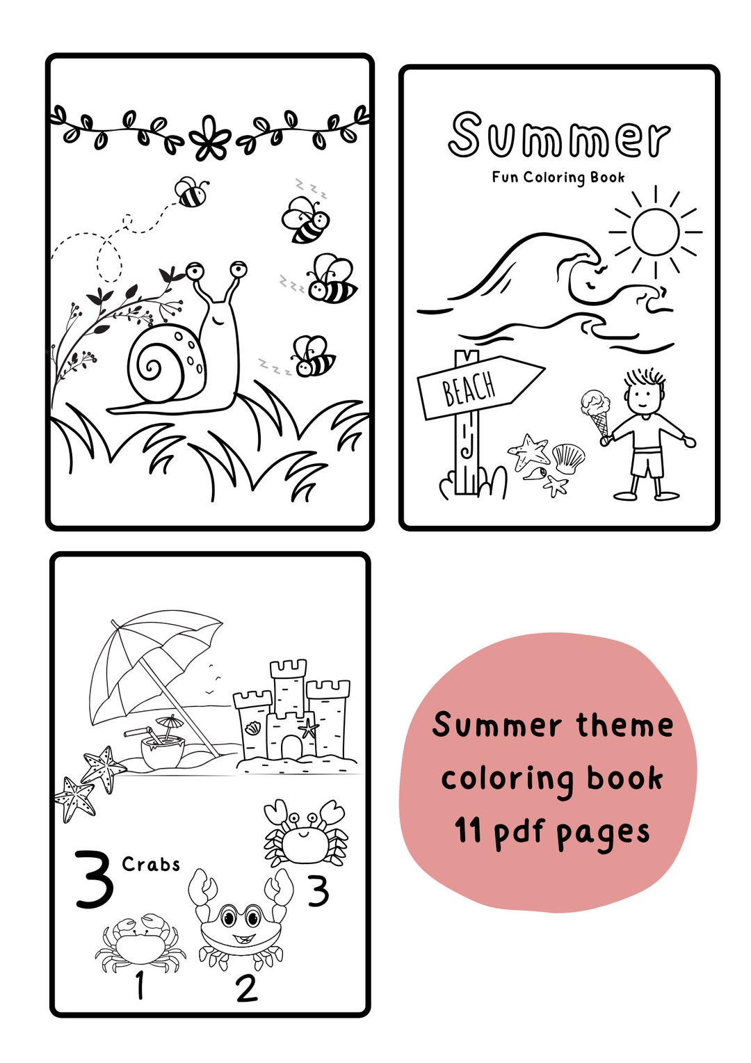 Summer Fun Coloring Books for Kids | 11 Pdf Pages | Summer Theme ...