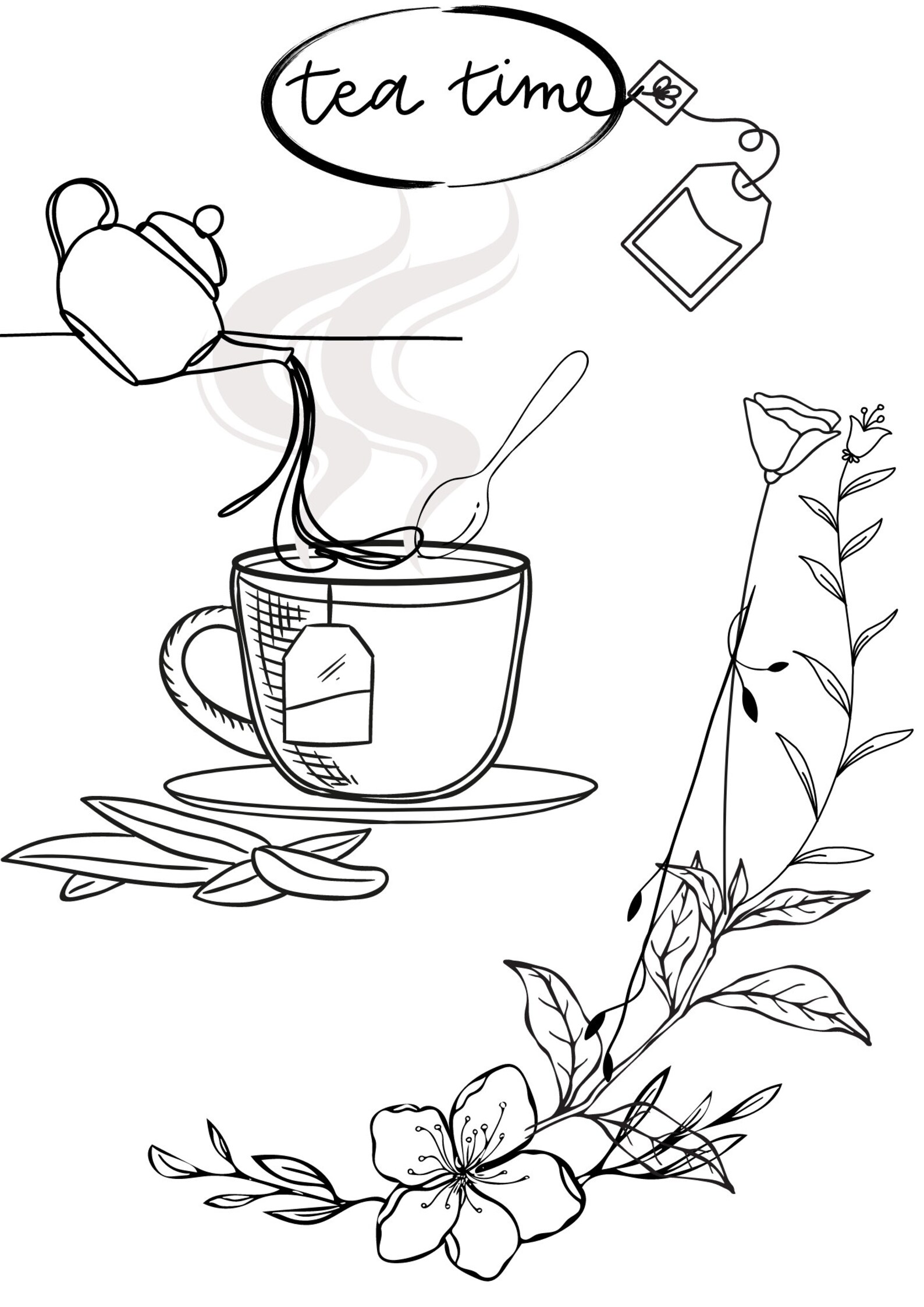TEA & BOOK Coloring Pages 10 Pdf to Relax, Unwind and Enjoy Your Tea - Etsy