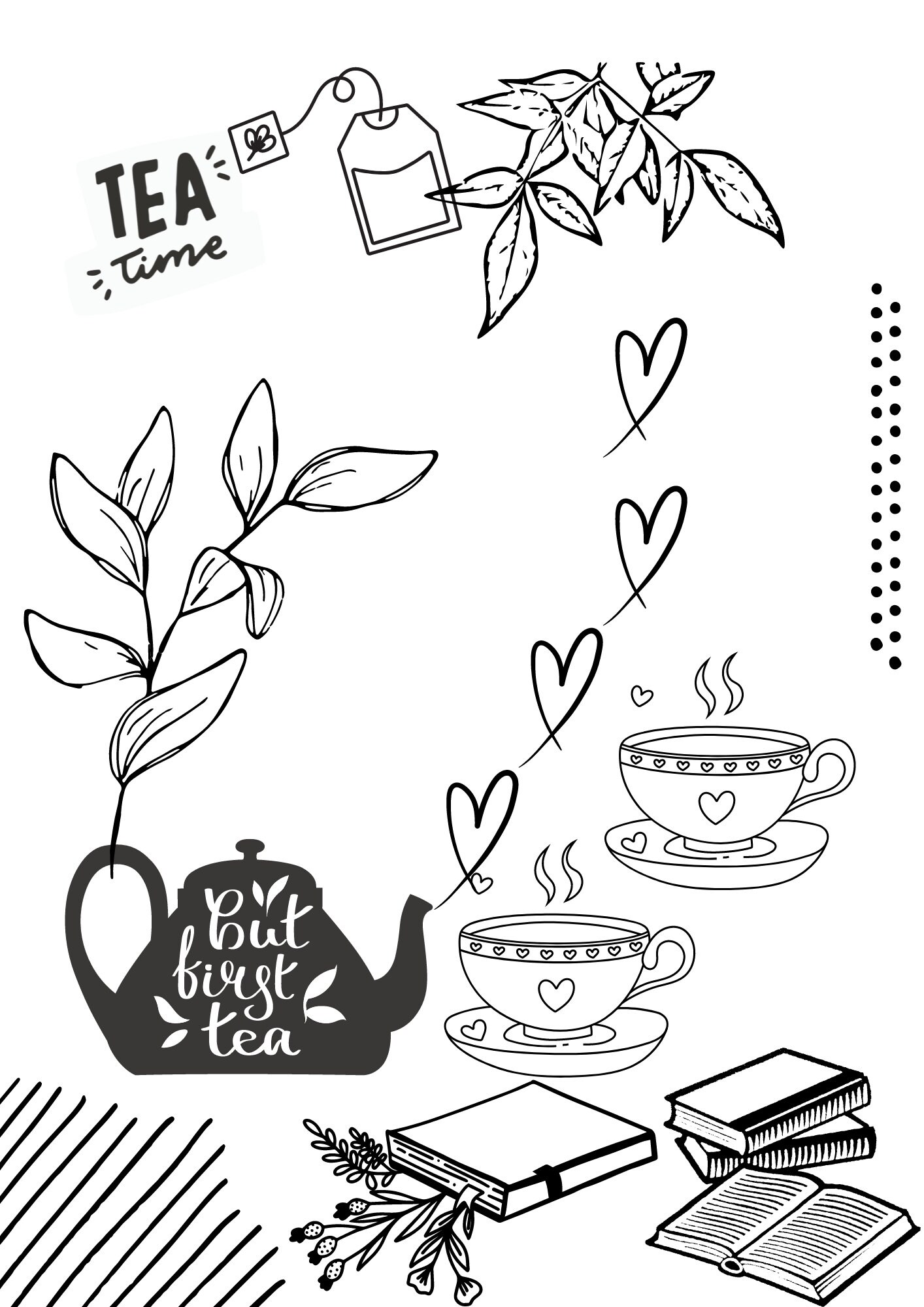 TEA & BOOK Coloring Pages 10 Pdf to Relax, Unwind and Enjoy Your Tea - Etsy