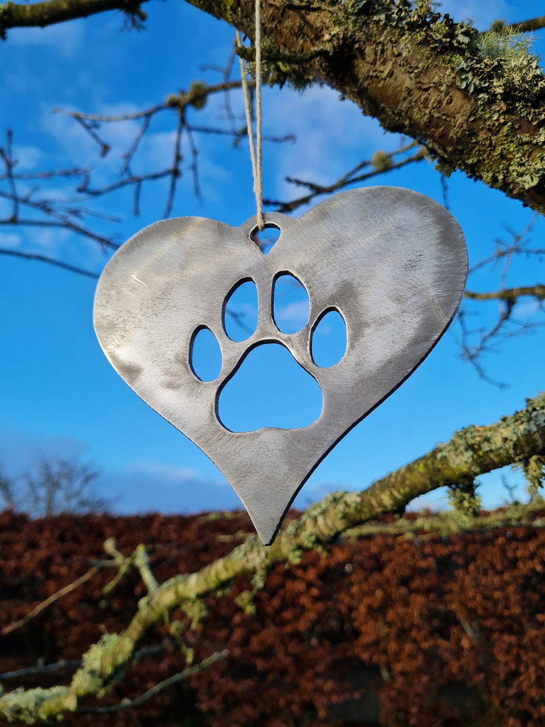 Metal Paw Print in Heart Garden Ornament or Dog Memorial - Etsy
