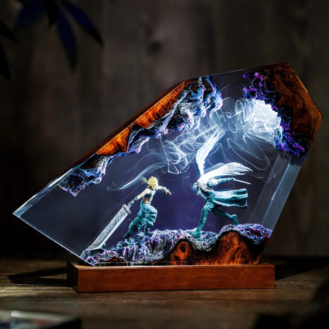 Sephiroth Vs Cloud Strife Final Fantasy Resin Lamp Diorama Epoxy Lamp • Handmade Resin LED Light ...
