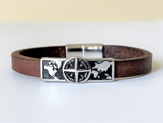 Leather Compass Bracelet for Men and Women With Strong Double | Etsy