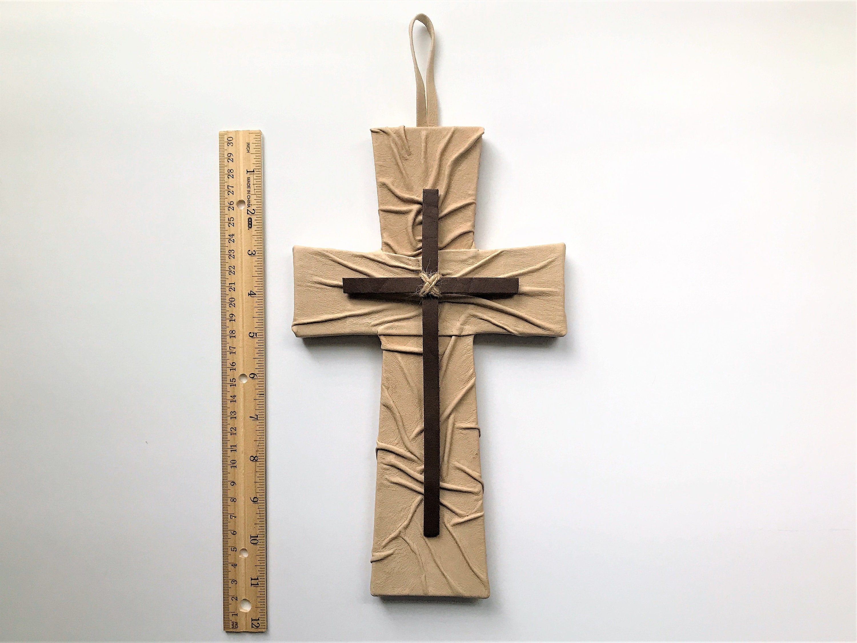 Handmade Catholic Wall Cross Décor with Leather Religious | Etsy