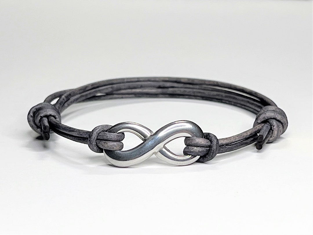 Engraved Infinity Leather Bracelet: Adjustable Cord, Stainless Steel ...