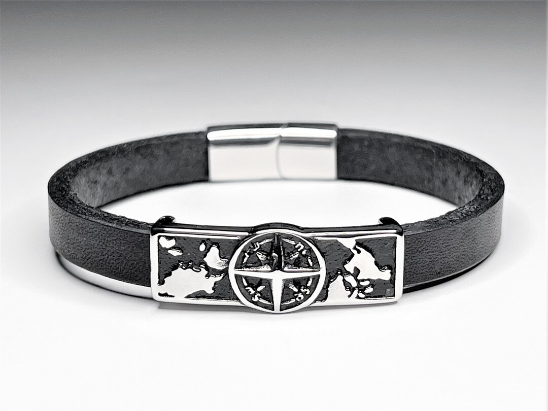 Leather Compass Bracelet for Men & Women With Stainless Steel Magnet ...