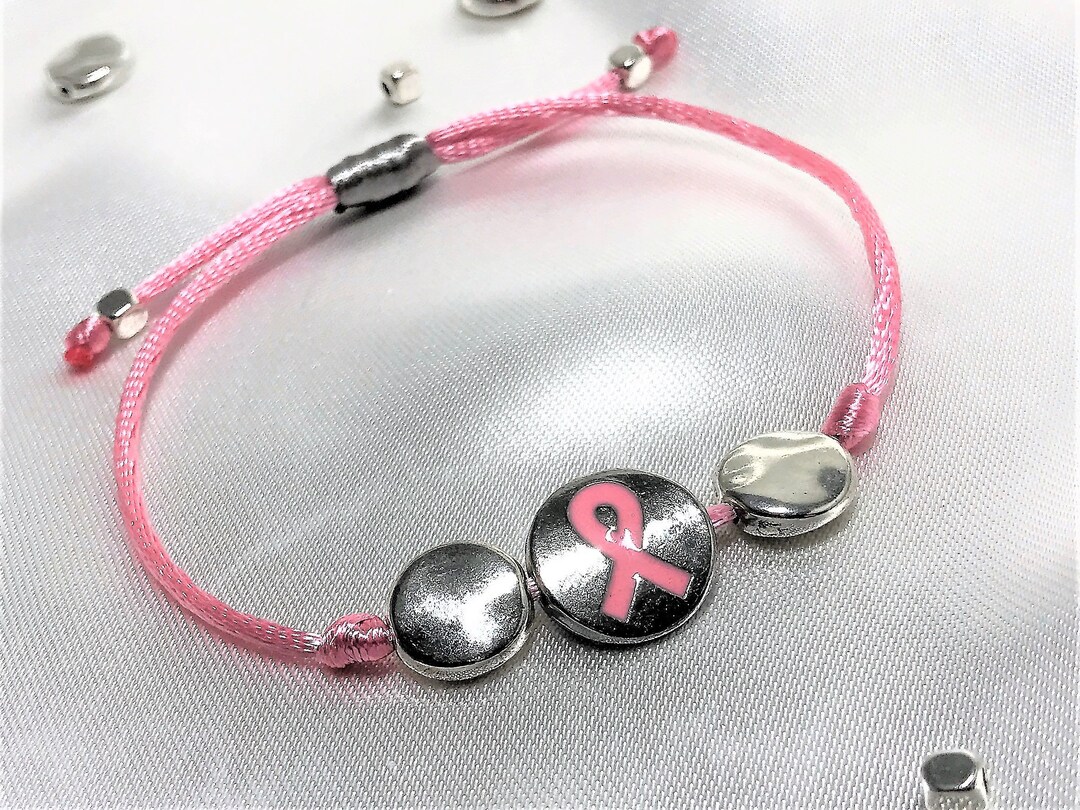 Pink Ribbon Bracelet: Breast Cancer Awareness, Silver-plated Beads - Etsy