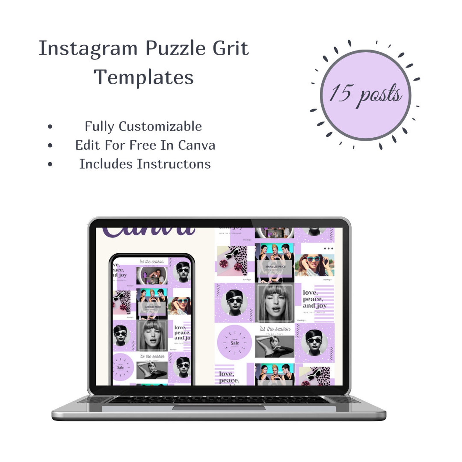 Instagram Puzzle Grid Instagram Canva Templates Puzzle - Etsy