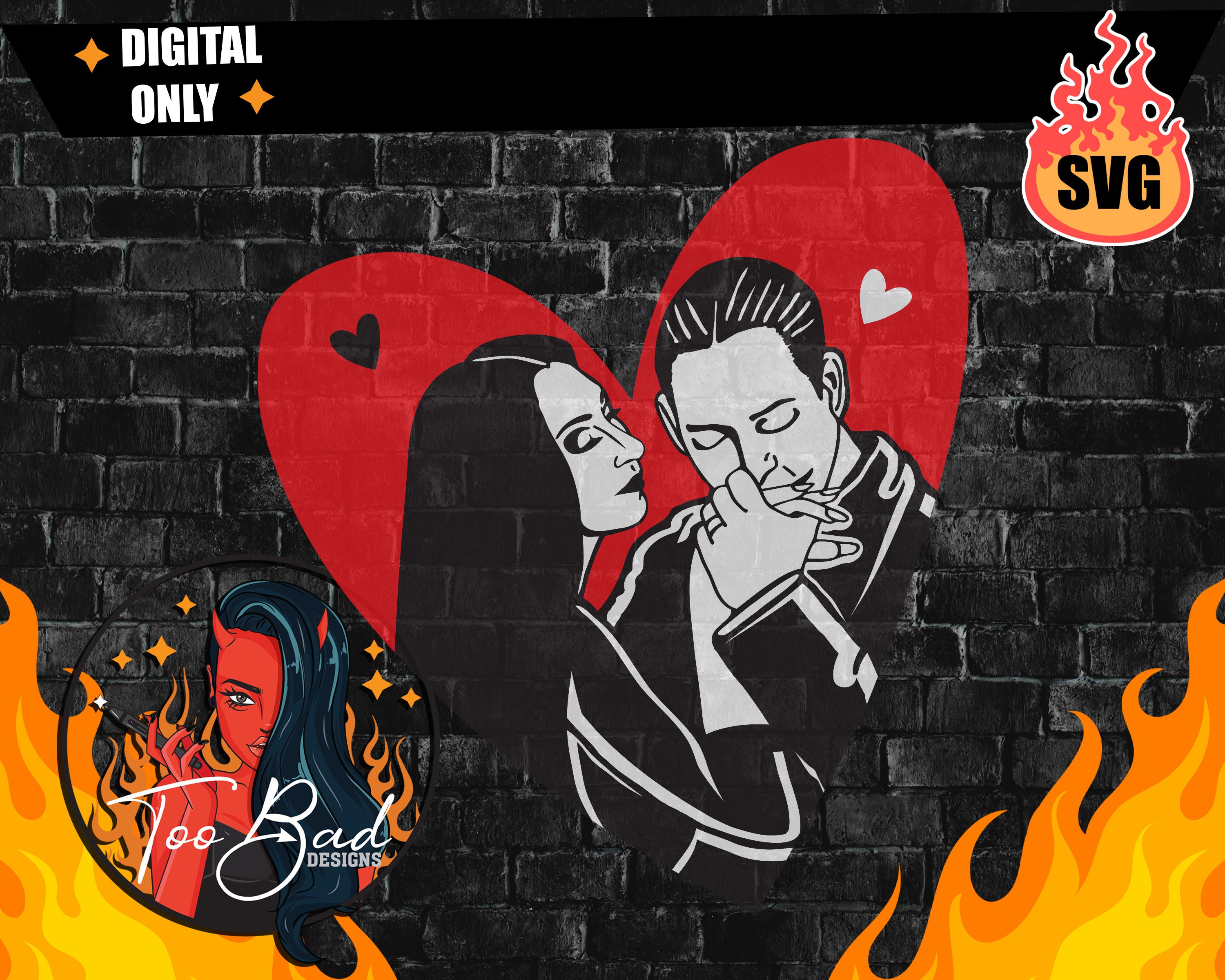 Morticia & Gomez Addams Svg File Only Layered Valentines Svg - Etsy
