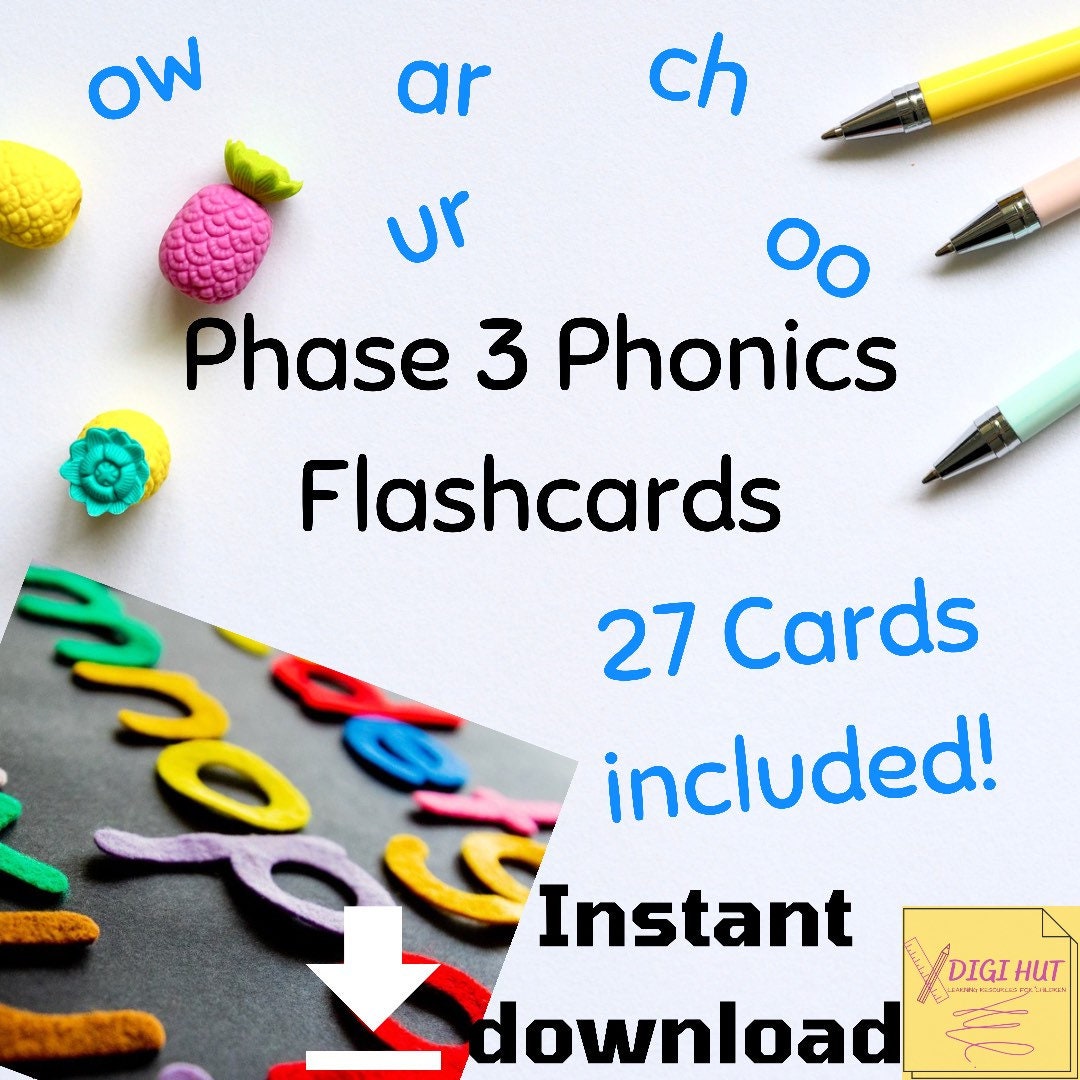 Phase 3 Phonics Flashcards, Phonics Flashcards for Kids, Printable ...