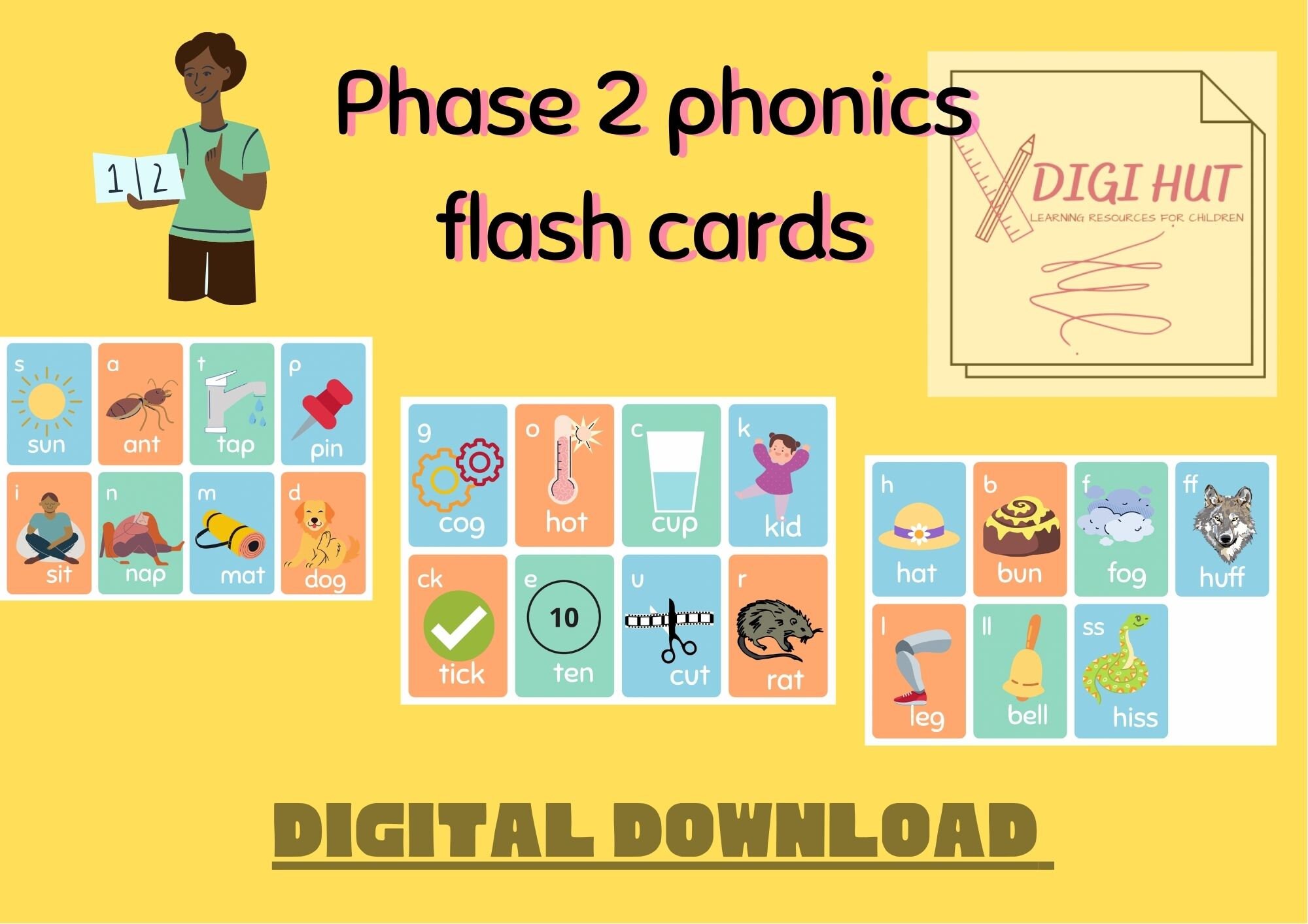 Phase 2 Phonics printable Flashcards Phonics flashcards for | Etsy