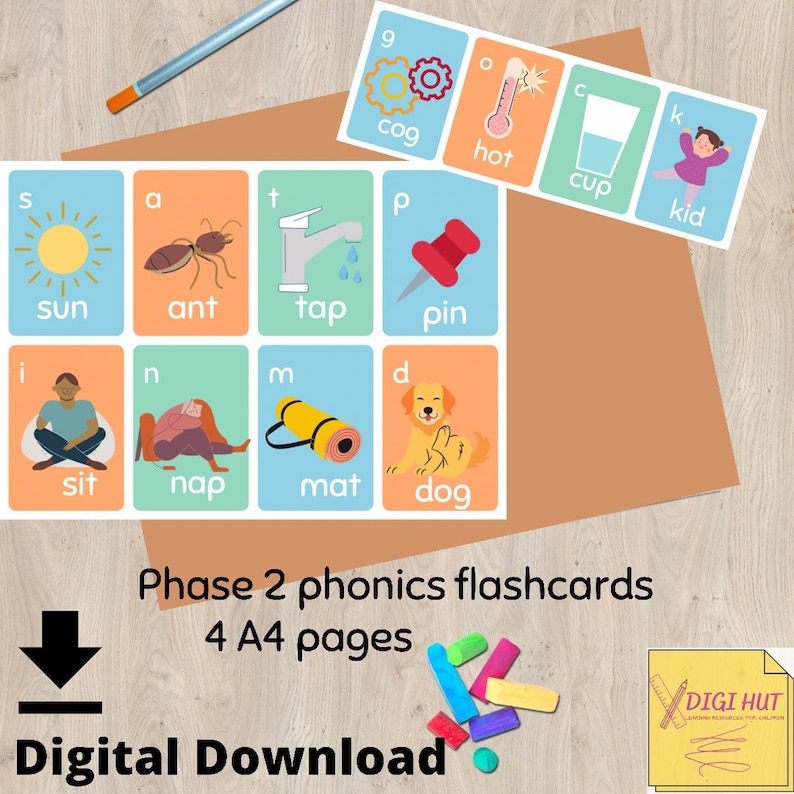 Phase 2 Phonics Printable Flashcards, Phonics Flashcards for Kids ...
