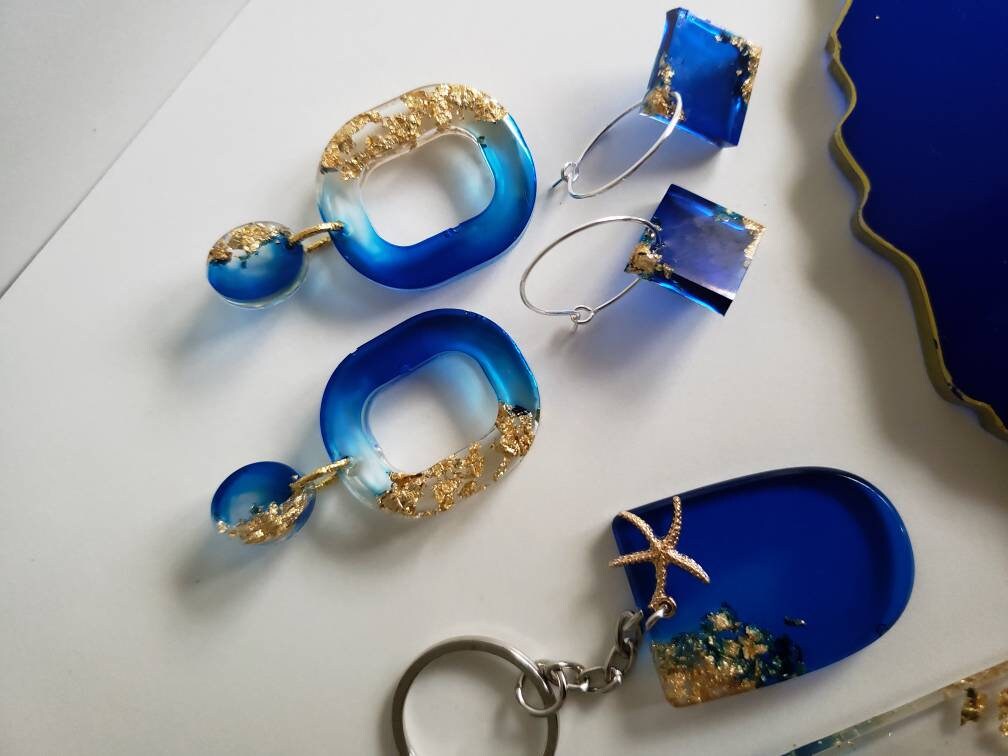Blue and Gold Gift Set, Birthday Gift Set, Beach, Geode Coasters Set ...