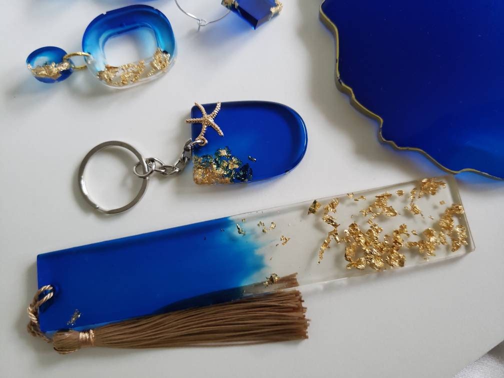 Blue and Gold Gift Set, Birthday Gift Set, Beach, Geode Coasters Set ...