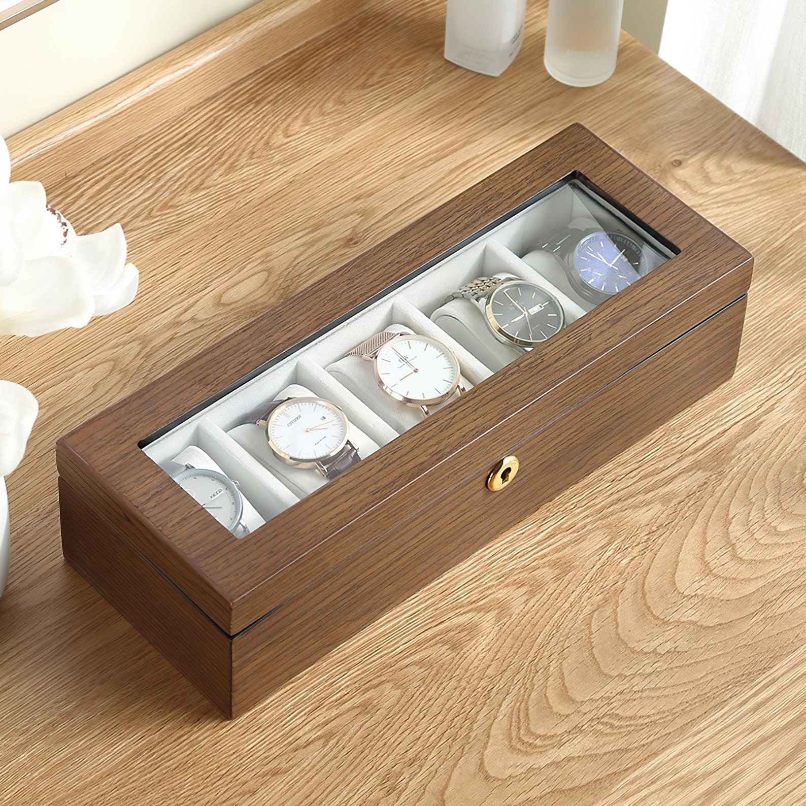 Wooden Watch Box That Holds up to 5 Watches Light and Dark - Etsy