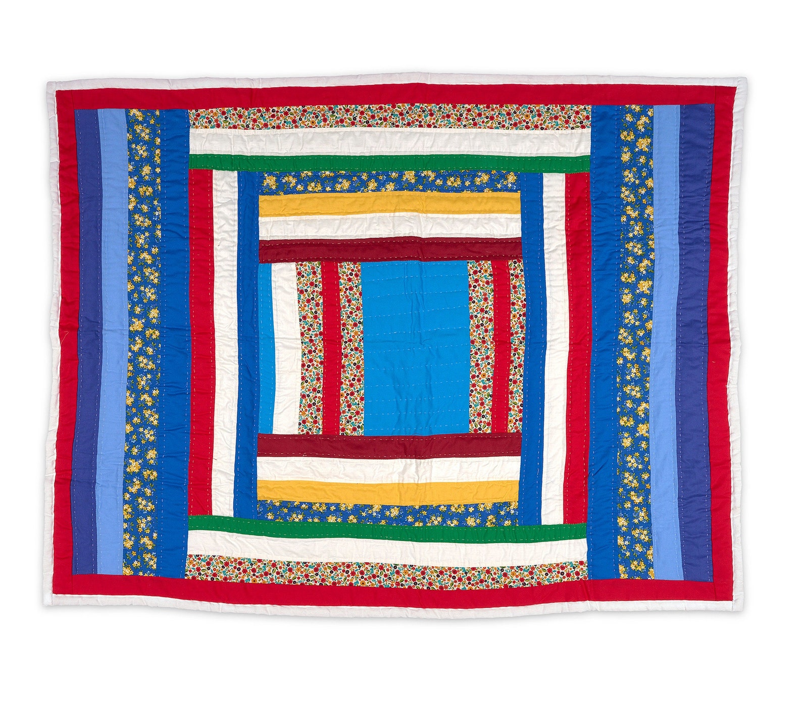 Multi Color Housetop Quilt, Made Using Calico Print and Broadcloth ...
