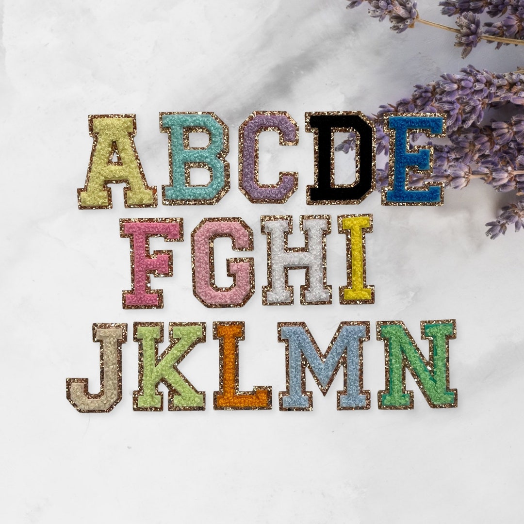 Iron on | Chenille Patches | Letters | ABC | Multicolor Varsity Glitter ...