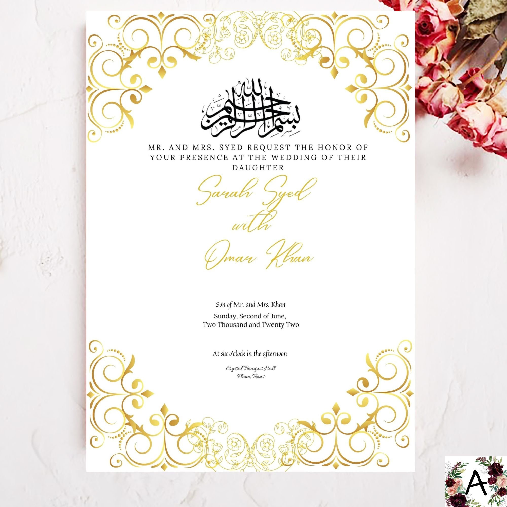 Golden Nikah Card Nikah Invitation Muslim Wedding - Etsy