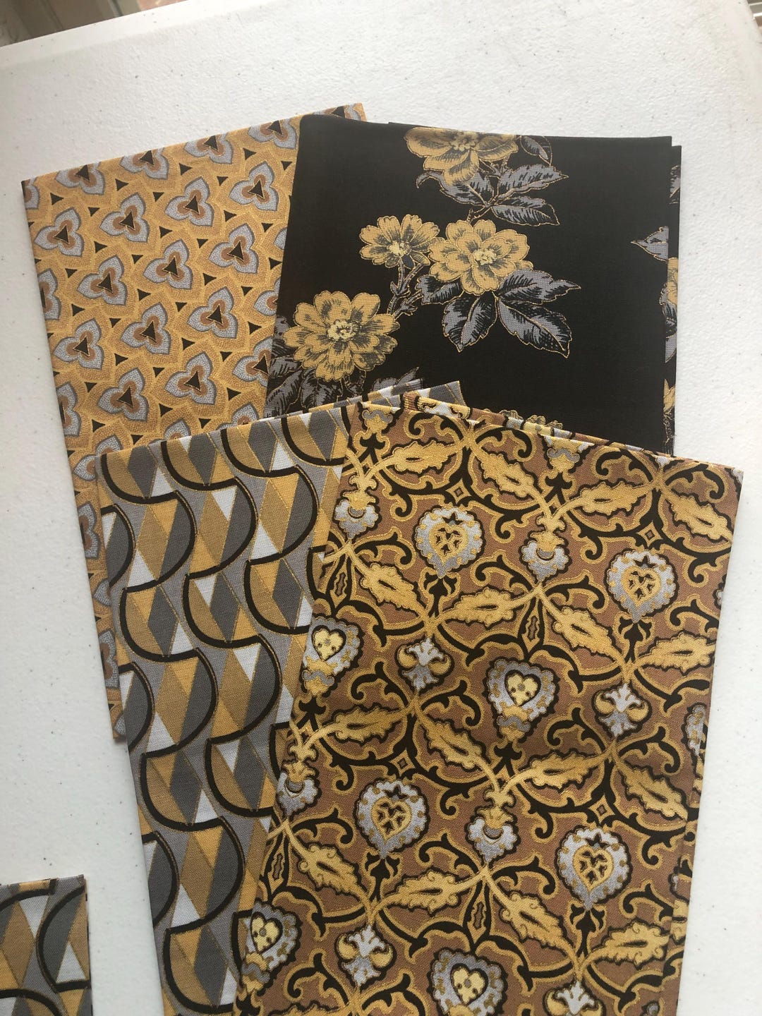 Boundless Fabrics by Craftsy 4 Decodent Fat Quarters Black Gold 1 - Etsy