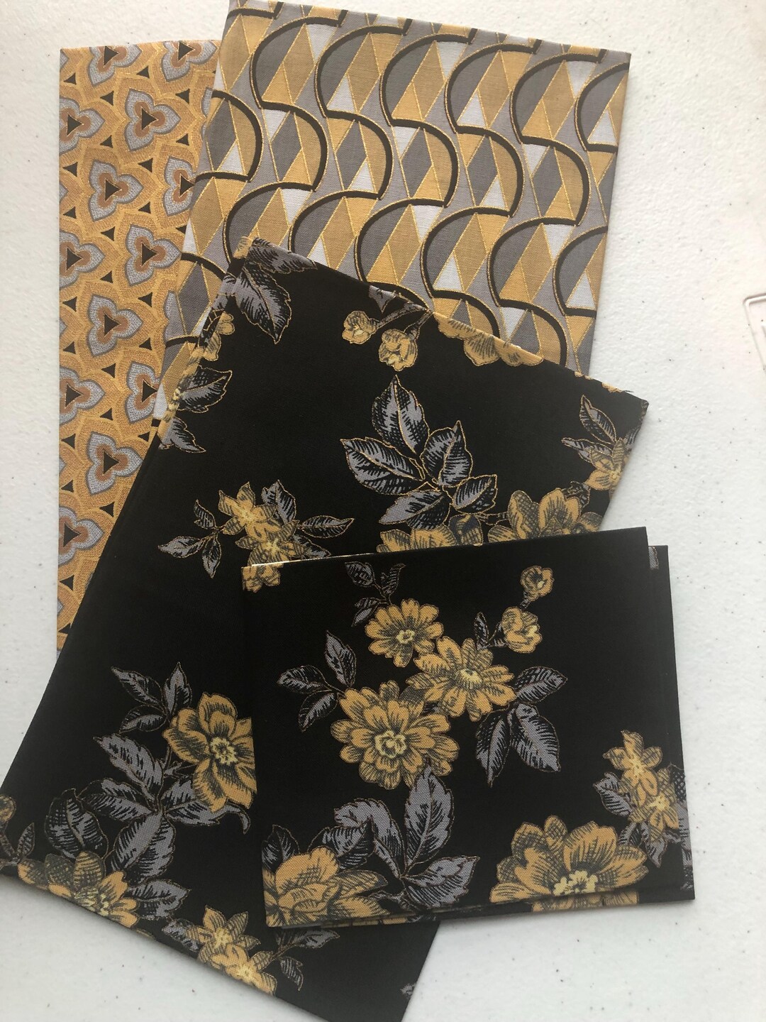 Boundless Fabrics by Craftsy 4 Decodent Fat Quarters Black Gold 2 - Etsy