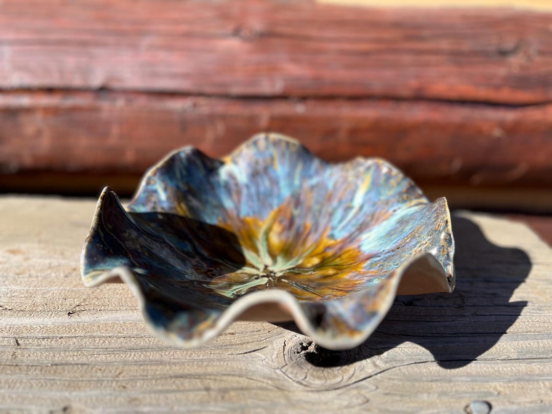 Wave Bowl, Natural Form Bowl With Sumptuous Glaze Inside and Raw Red ...