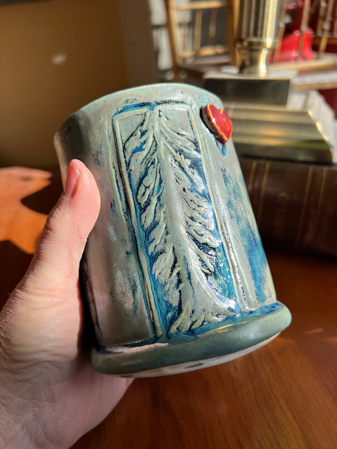 Pine Tree Stamped No Handle Mug, Handmade Pottery Handleless Coffee or ...