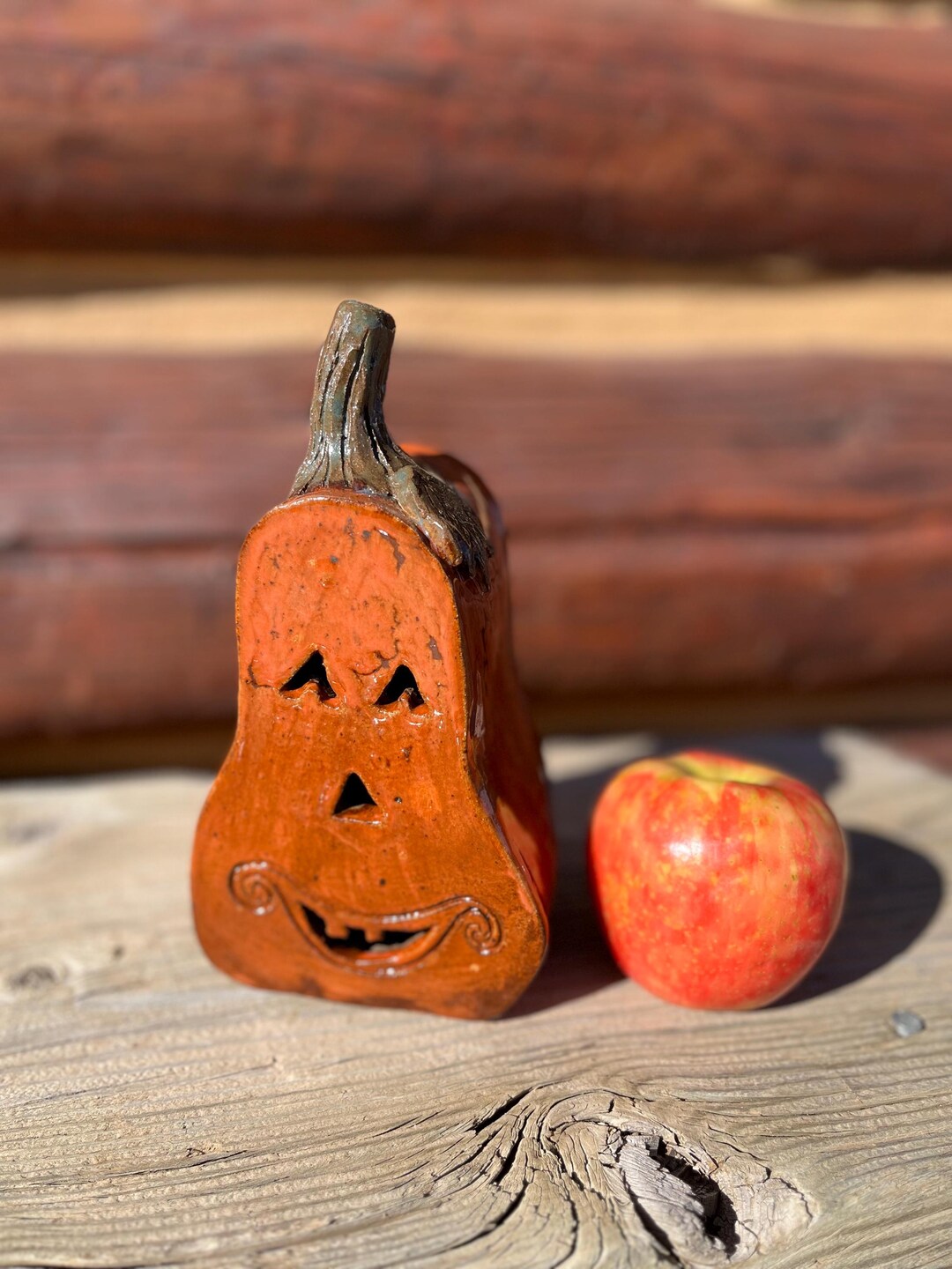 Handmade Pottery Pumpkin Luminary: Speckled Orange Glaze, Hand Carved ...
