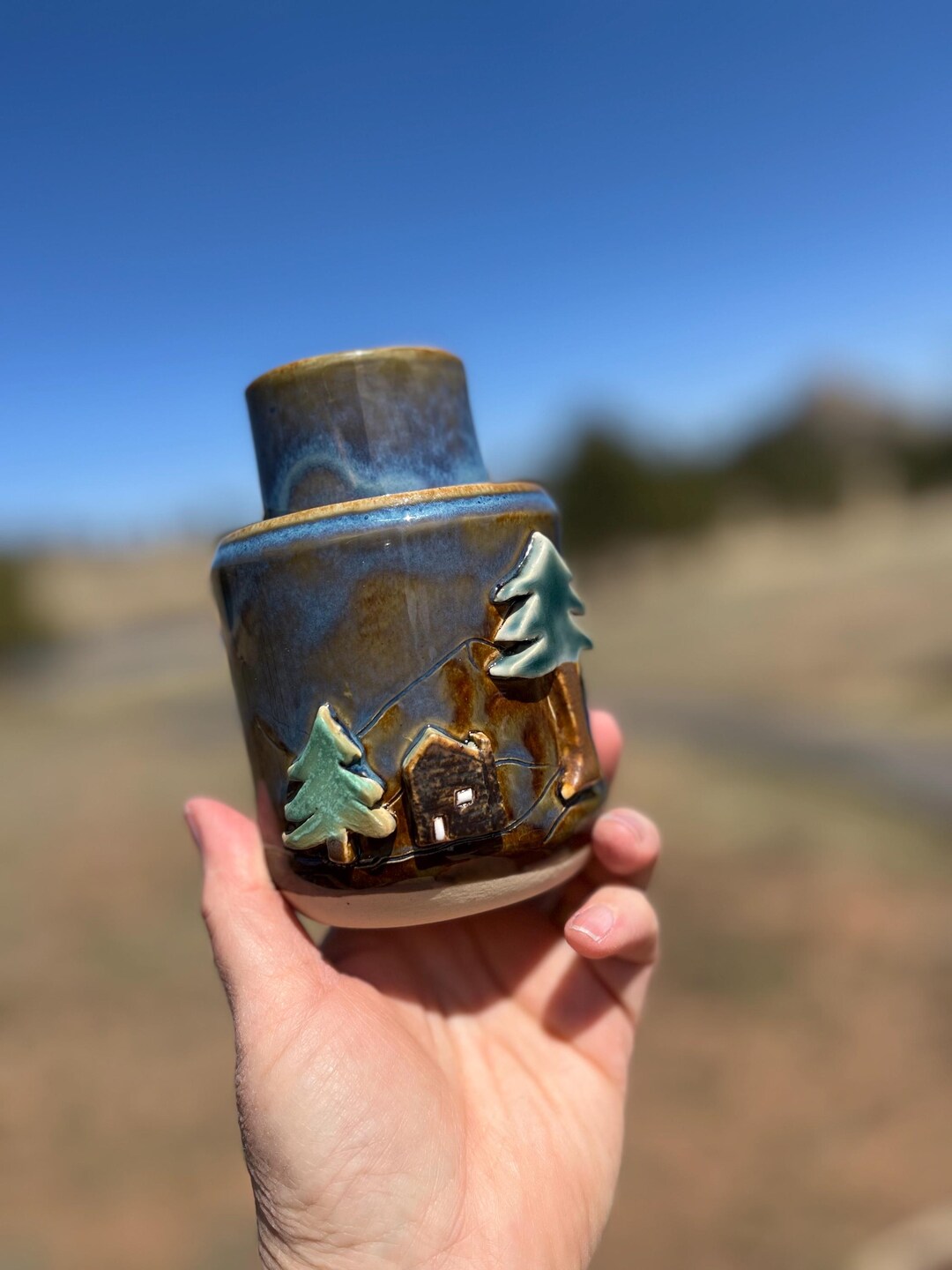 Handmade Cabin in the Woods Ceramic Vase: Colorado Stoneware Decor - Etsy