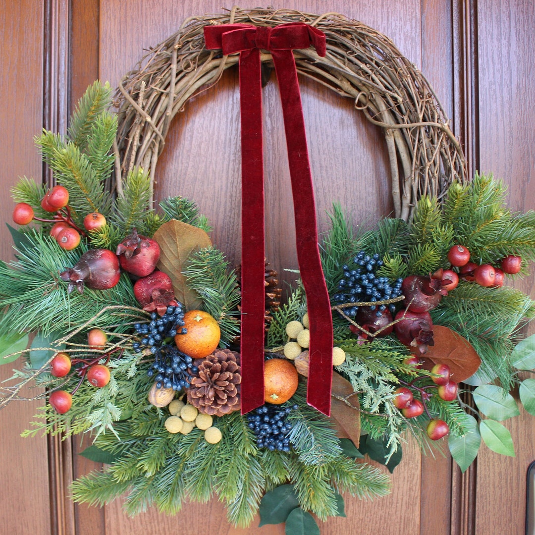 Williamsburg Colonial Style Partial Wreath With Pomegranates, Oranges ...