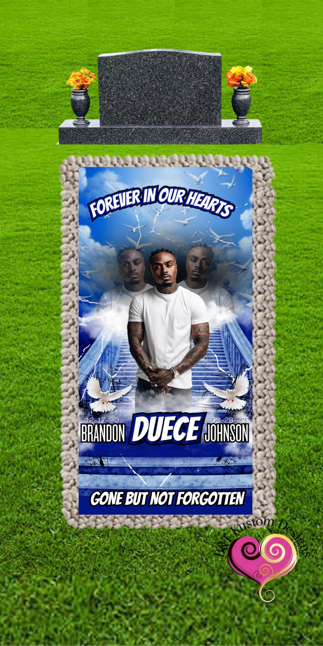 RIP Blue Grave Blanket, Memorial Grave Blanket, Grave Marker, Home ...