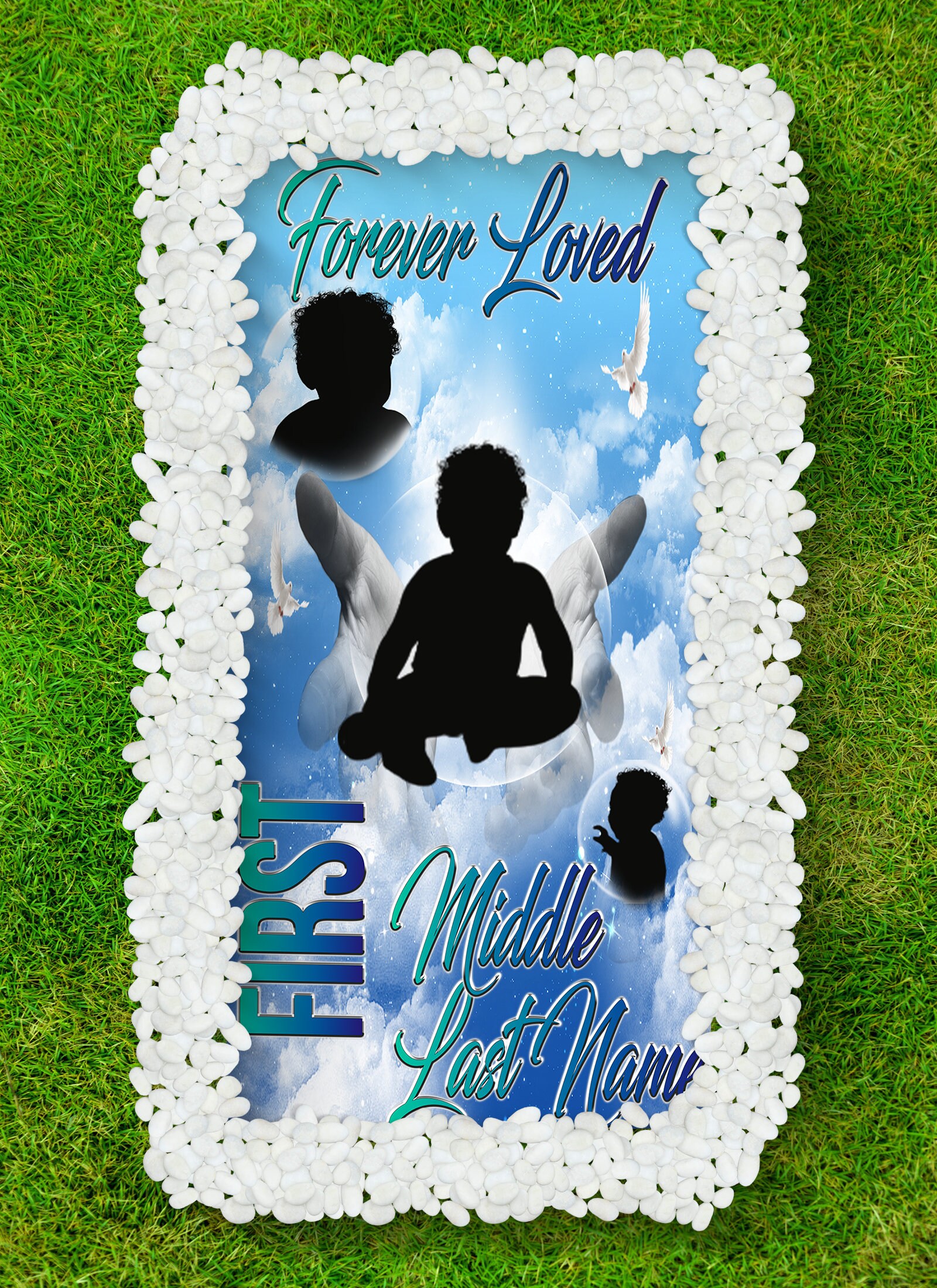 Custom Baby Blue Grave Blanket, Memorial Grave Blanket, Grave Marker ...