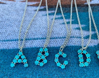 Turquoise Initial Necklace - Etsy