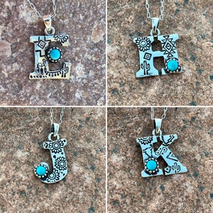 Stamped Turquoise Initial Necklace - Etsy