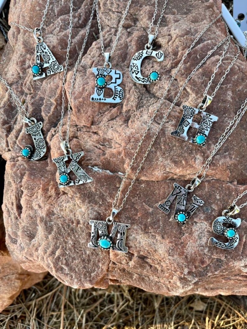 Stamped Turquoise Initial Necklace - Etsy