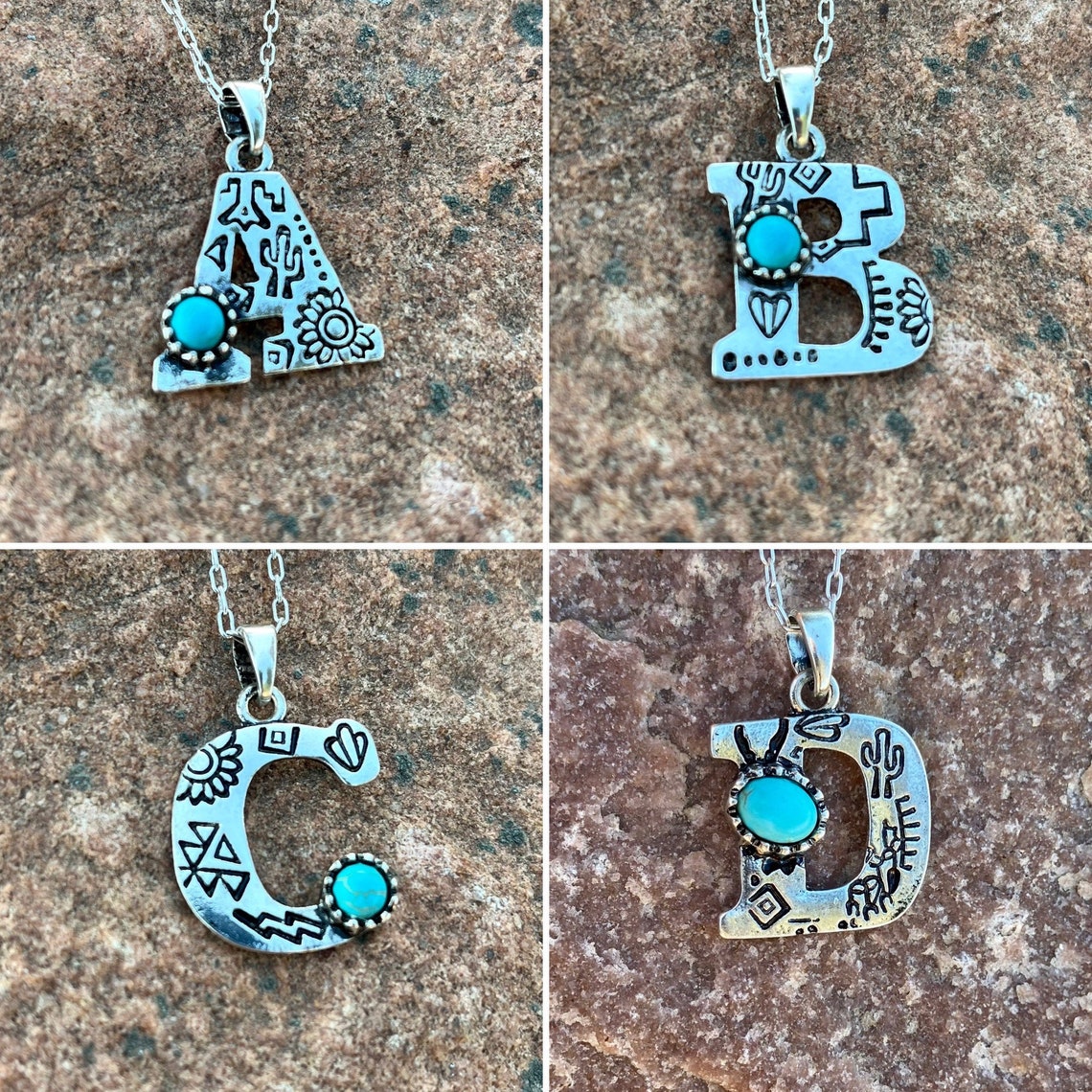 Stamped Turquoise Initial Necklace - Etsy