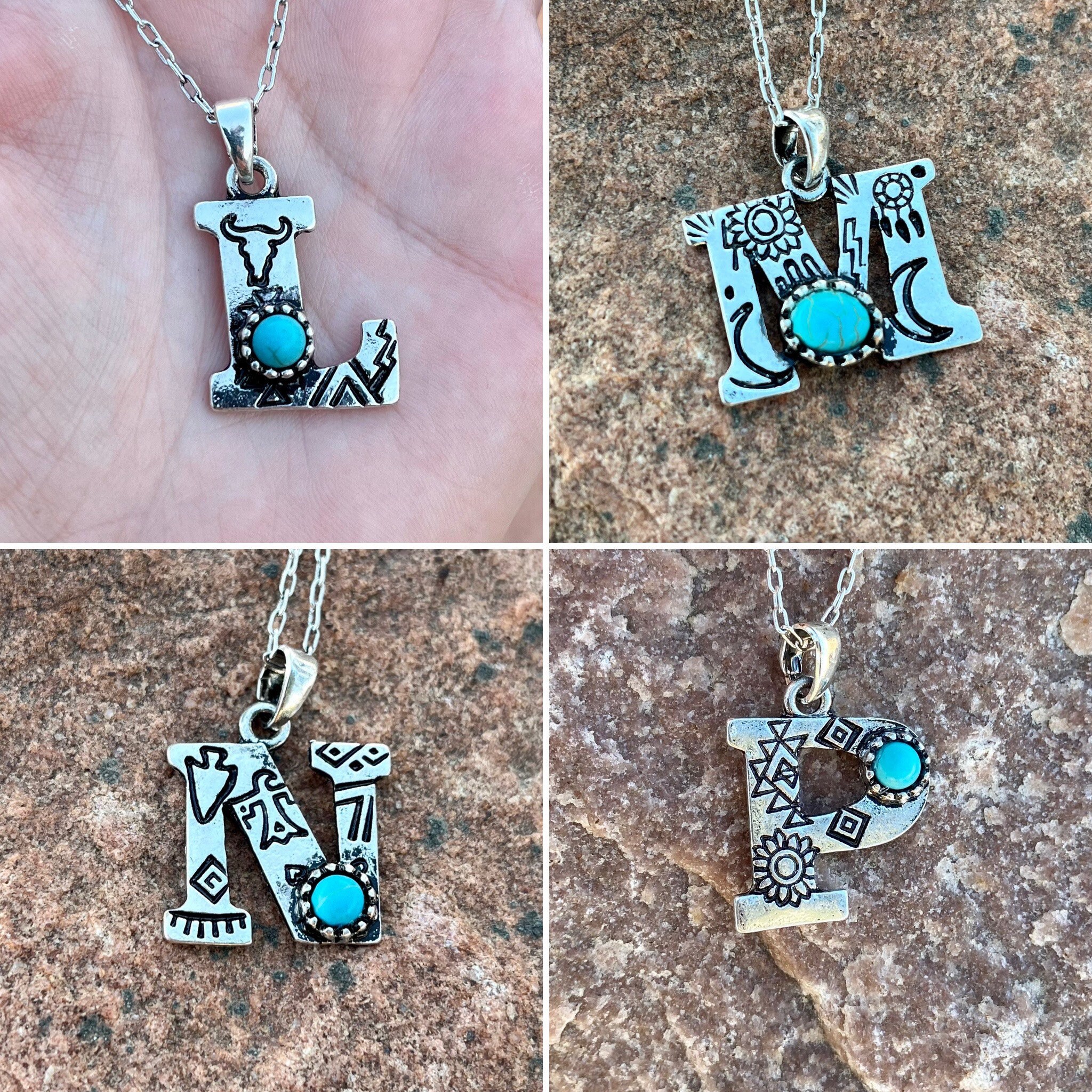 Stamped Turquoise Initial Necklace - Etsy