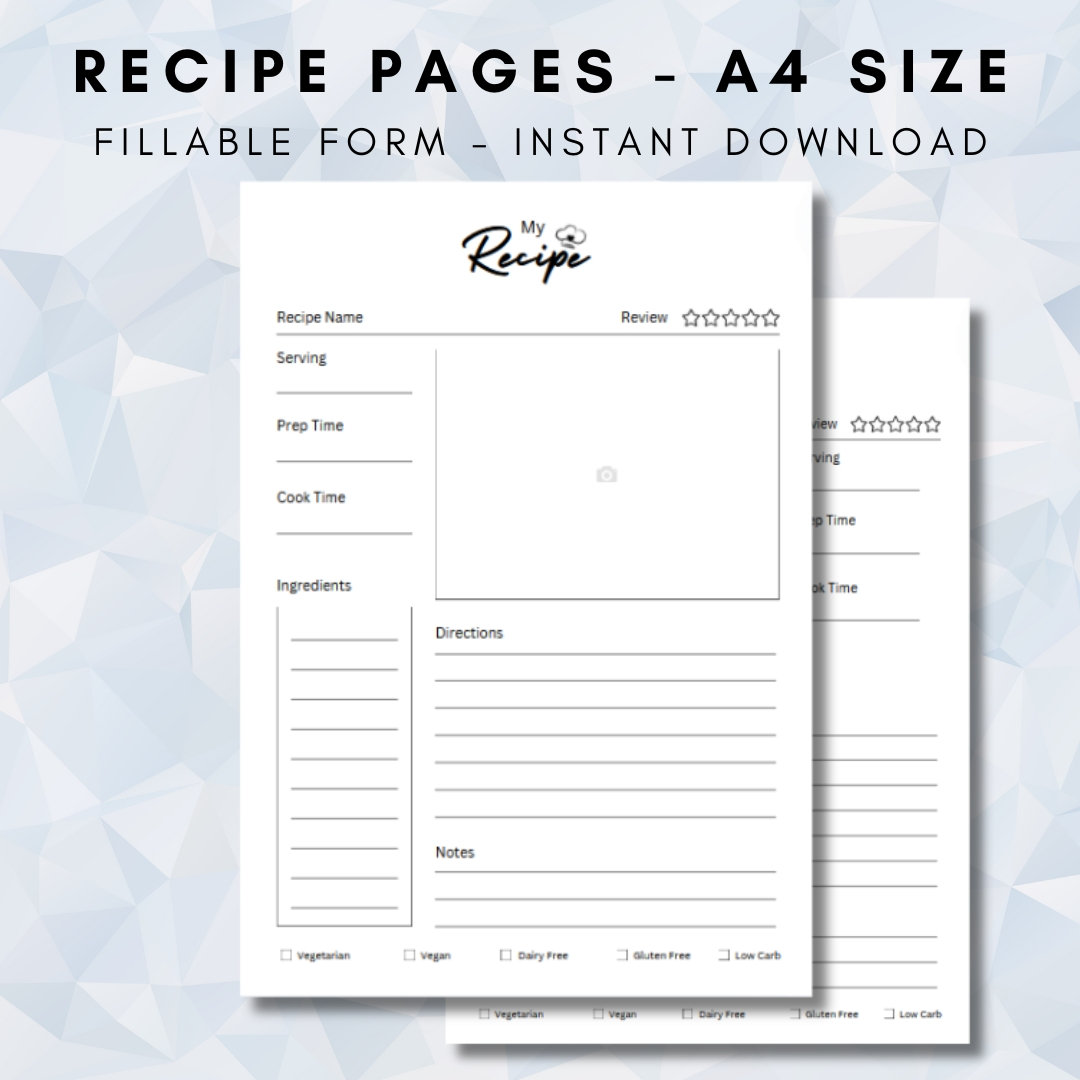 Printable A4 Size Recipe Page With Minimalist Design, Fillable Form ...