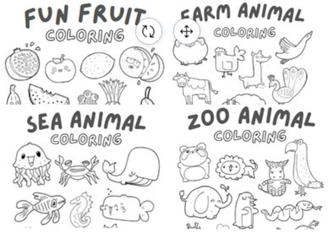 4 Printable PDF Kids Coloring Pages: Sea Life, Farm Animals, Zoo ...