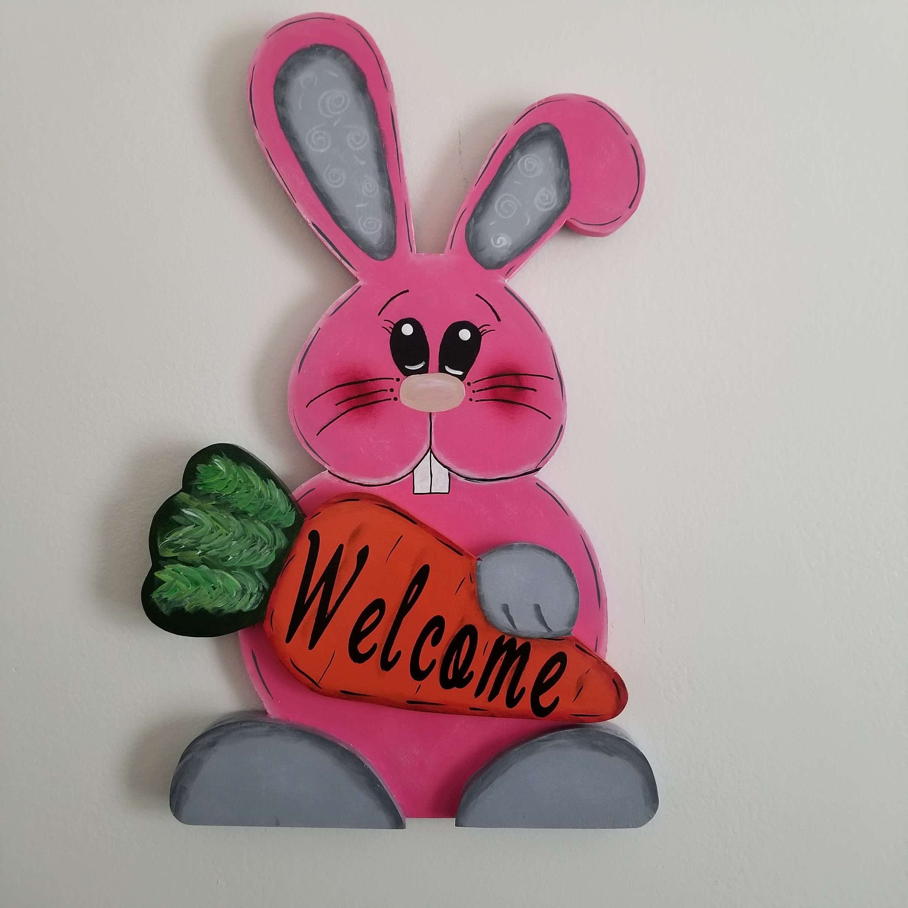 Pink Welcome Bunny Door Hanger - Etsy