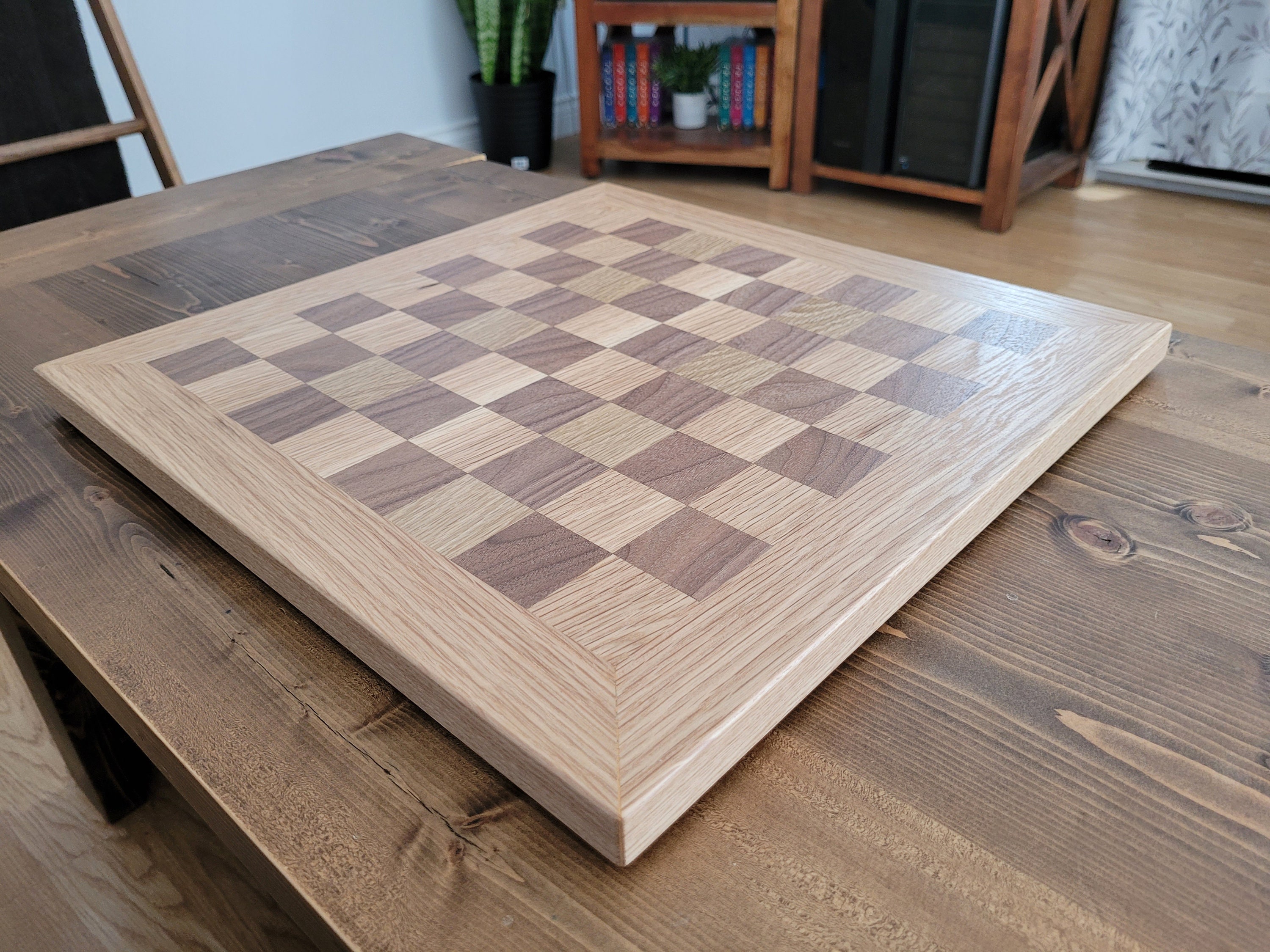 Wood Chess Set Solid Walnut and Oak Board With Oak Border - Etsy