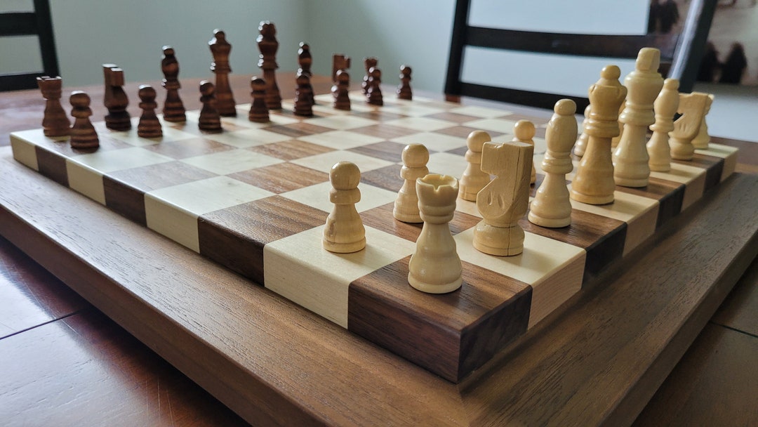 Wood Chess Set - Raised Board - Solid Walnut and Maple - Large - Hand ...